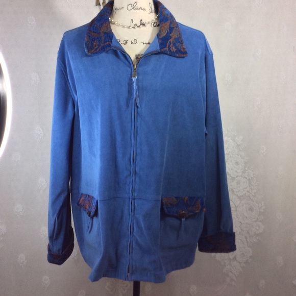 Susan Graver | Jackets & Coats | Susan Graver Blue Faux Suede Baroque ...